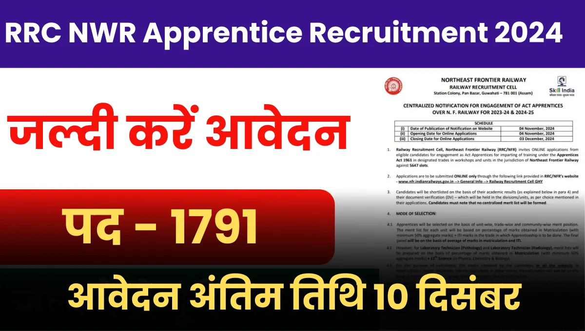 RRC NWR Apprentice Recruitment 2024 Notificaiton OUT 1791 рдкрджреЛрдВ рдХреЗ рд▓рд┐рдП ... RRC NWR Apprentice Recruitment 2024 Notificaiton OUT 1791 рдкрджреЛрдВ рдХреЗ рд▓рд┐рдП ...